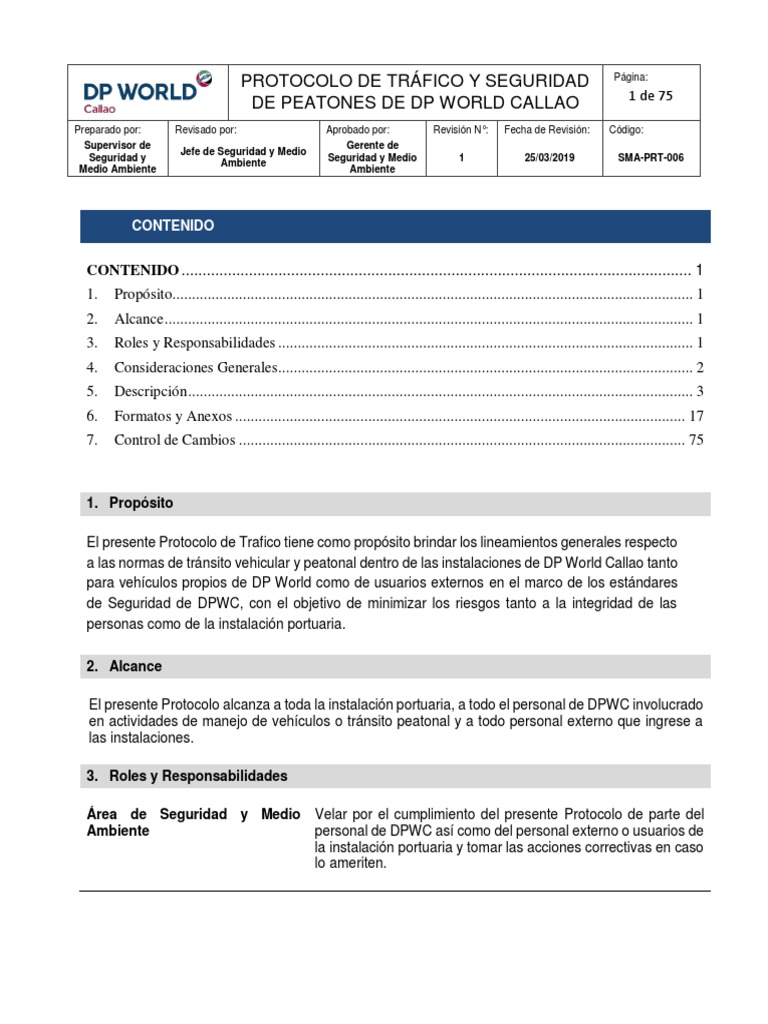 SMA-PRT-006 Protocolo de Trafico DP World Callao-comprimido | PDF | Peatonal | Ambulancia
