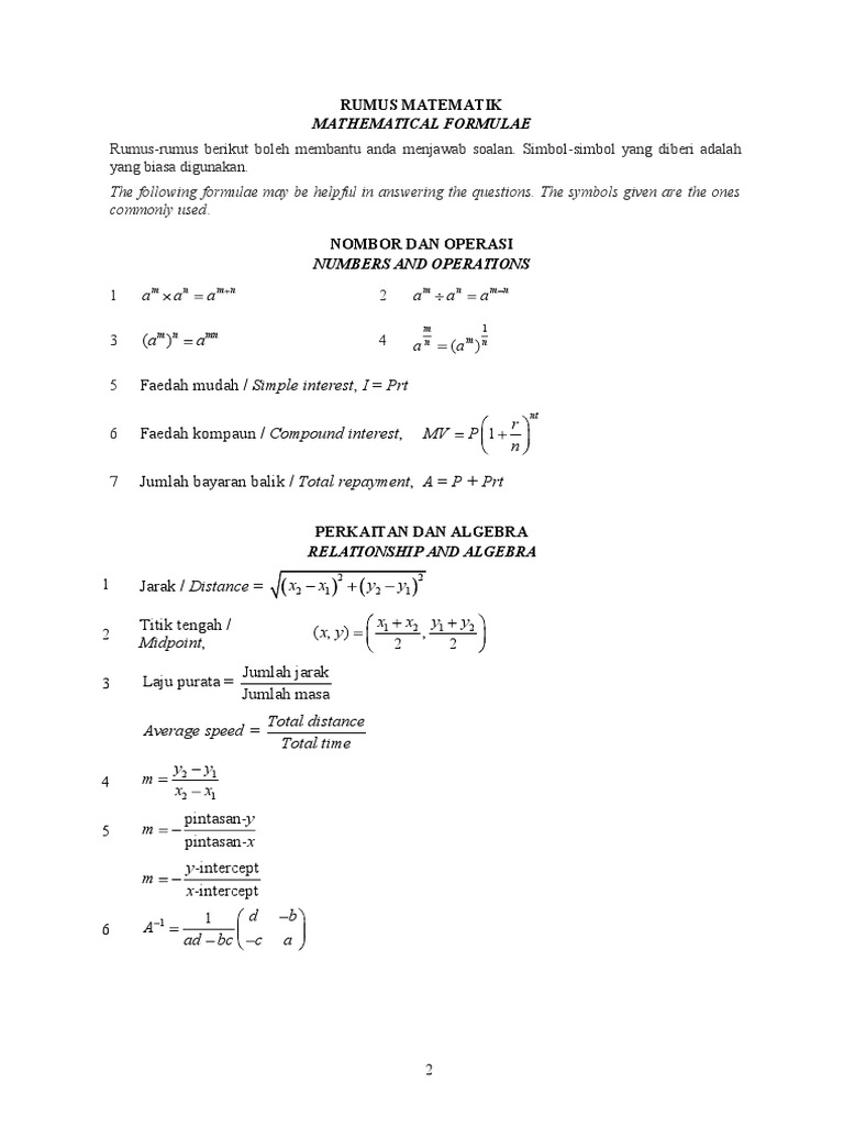 Senarai Rumus KSSM SPM 20220616 | Download Free PDF | Circle | Area