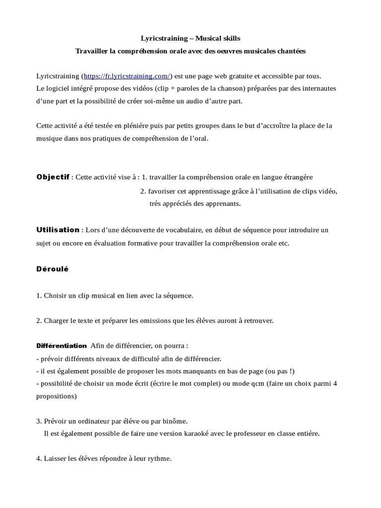 Lyricstraining Présentation | PDF | Arts du langage et discipline