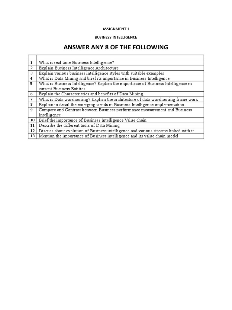 ASSIGNMENT 1 Questions BI | PDF