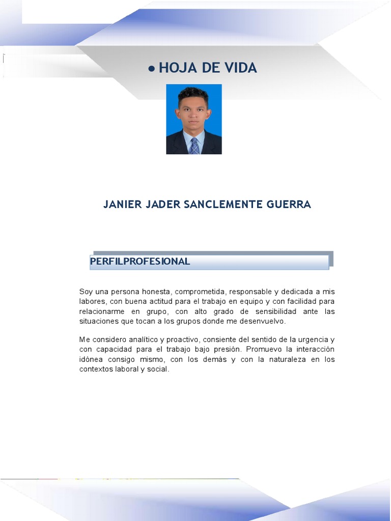 Hoja de Vida de Janier Sanclemente | PDF | Crecimiento personal y ...