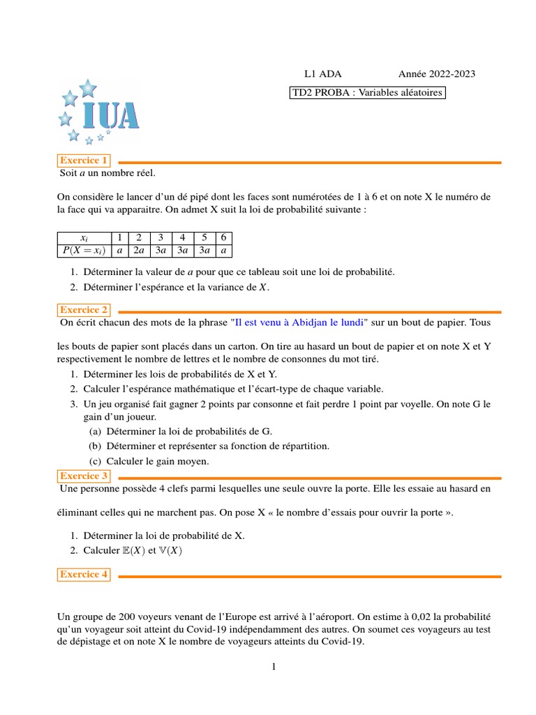 TD2 Probabilites | PDF | Espérance mathématique | Probabilité