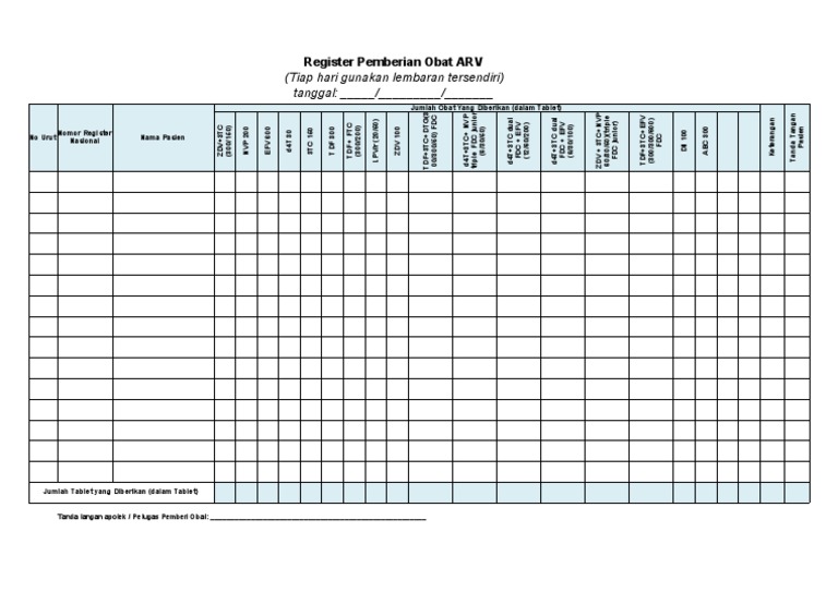 Register Pemberian Obat ARV Farmasi | PDF