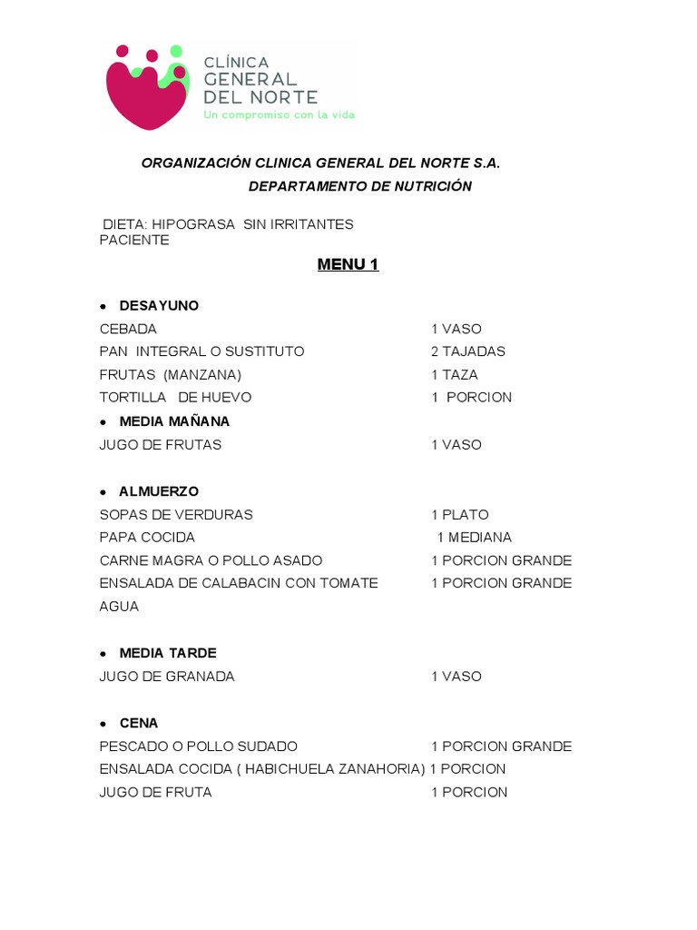 MENU GASTRITIS | PDF | Almuerzo | Cocina de las Americas