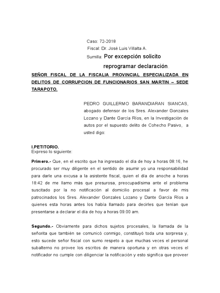 Solicita Reprogramar Declaracion | PDF | Fiscal | Justicia