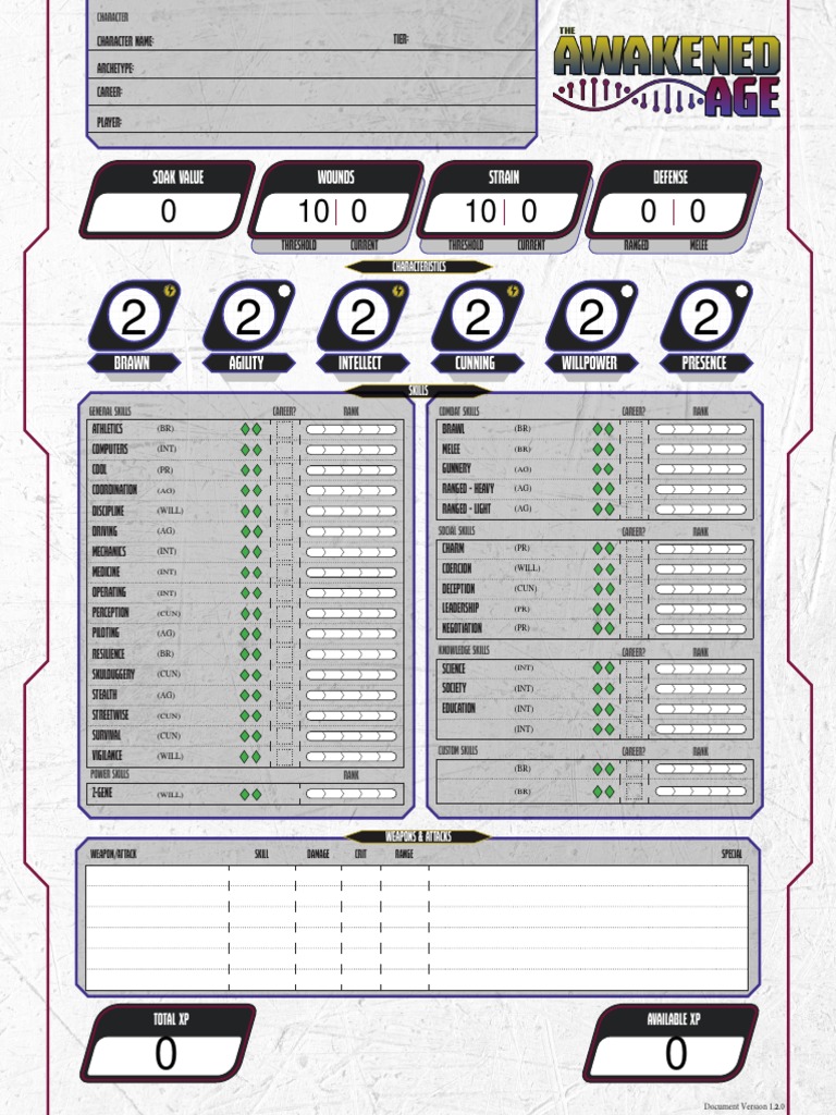 261696-Awakened Age - Character Sheet (FormFill AutoCalc) v 1.2.0 | PDF