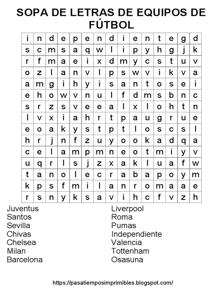 Sopa de Letras: Equipos de Fútbol | PDF