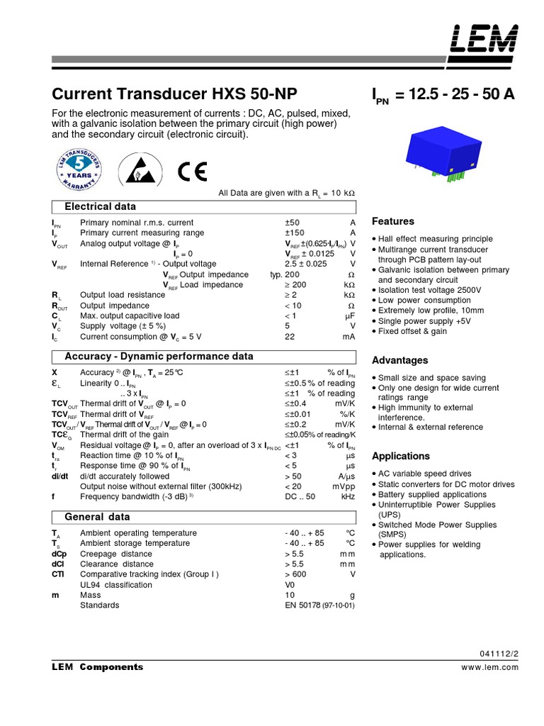 HXS 50-NP Data | PDF | Power Supply | Electrical Network