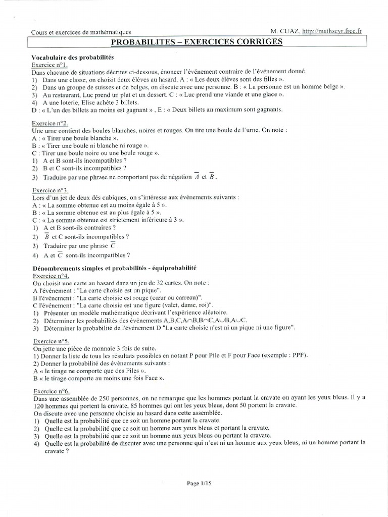 S2 Proba Exercices Corriges | PDF