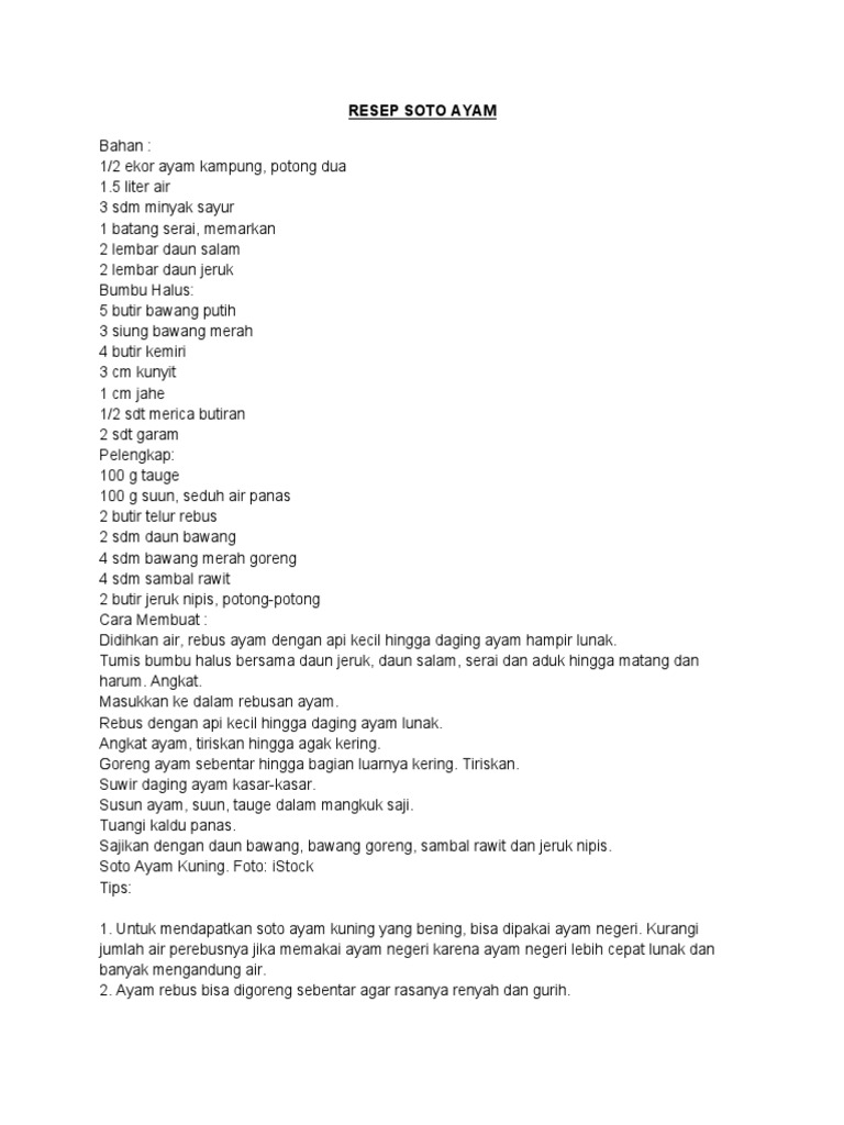 Resep Soto Ayam | PDF