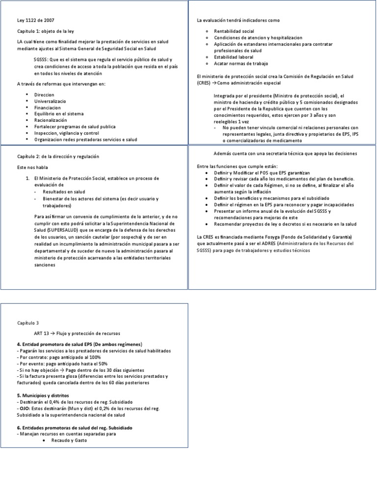 Resumen Ley 1122 de 2007 | PDF