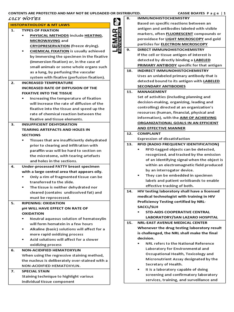 Additional Notes - Lily | PDF | Immunohistochemistry | Fixation (Histology)