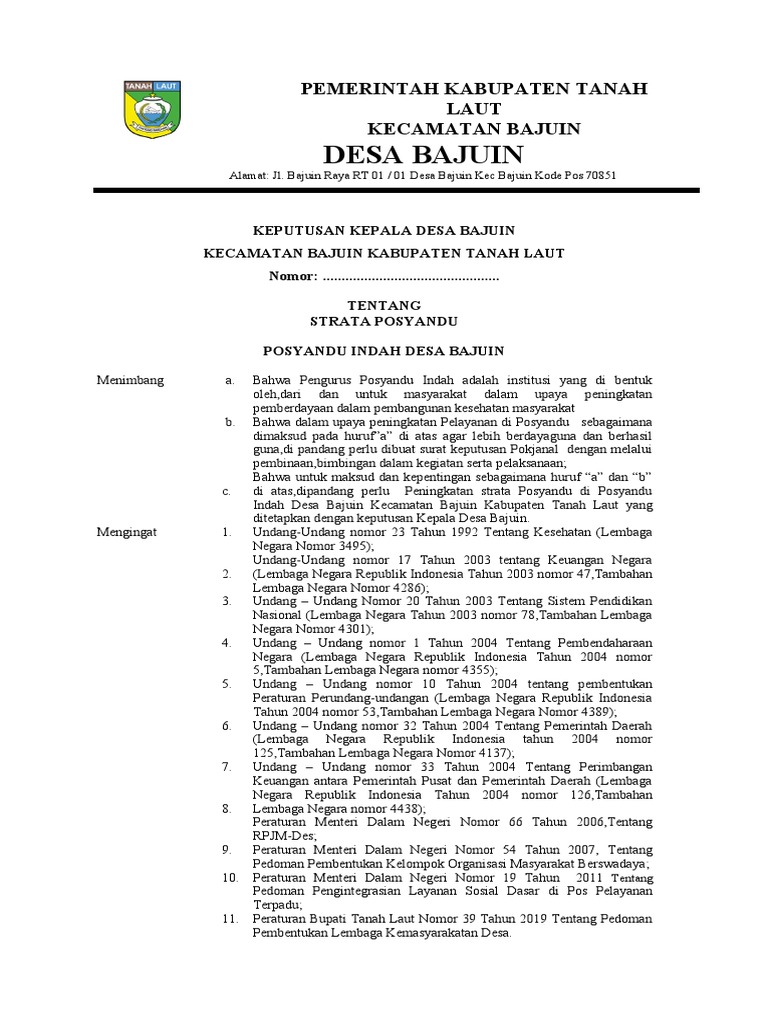 Contoh SK Strata Posyandu Indah 2023 | PDF