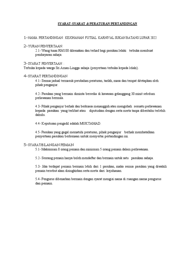 Syarat Pertandingan - 125727 | PDF