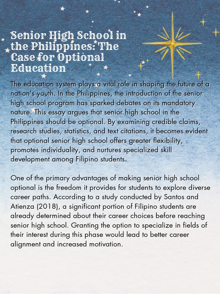 Senior High School in The Philippines The Case For Optional Education ...