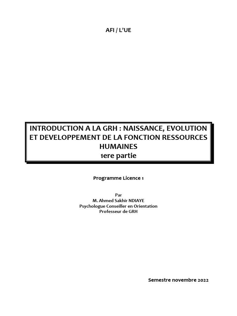 Introduction Grh 1ere Partie Afi 2022 l3 2 | PDF