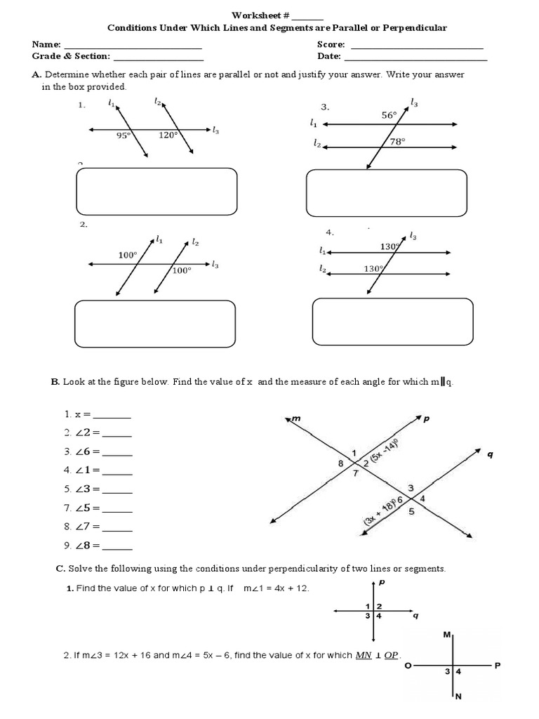 Conditions Under Which Lines and Segments Are Parallel or Perpendicular ...