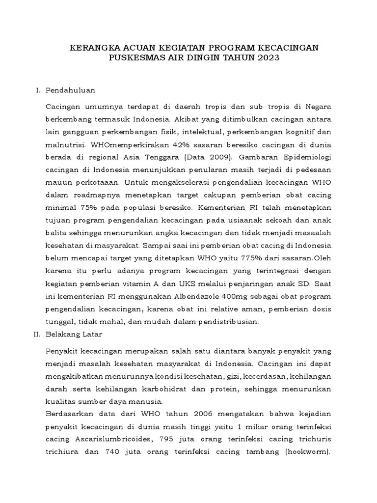KAK Program Kecacingan 2023 | PDF