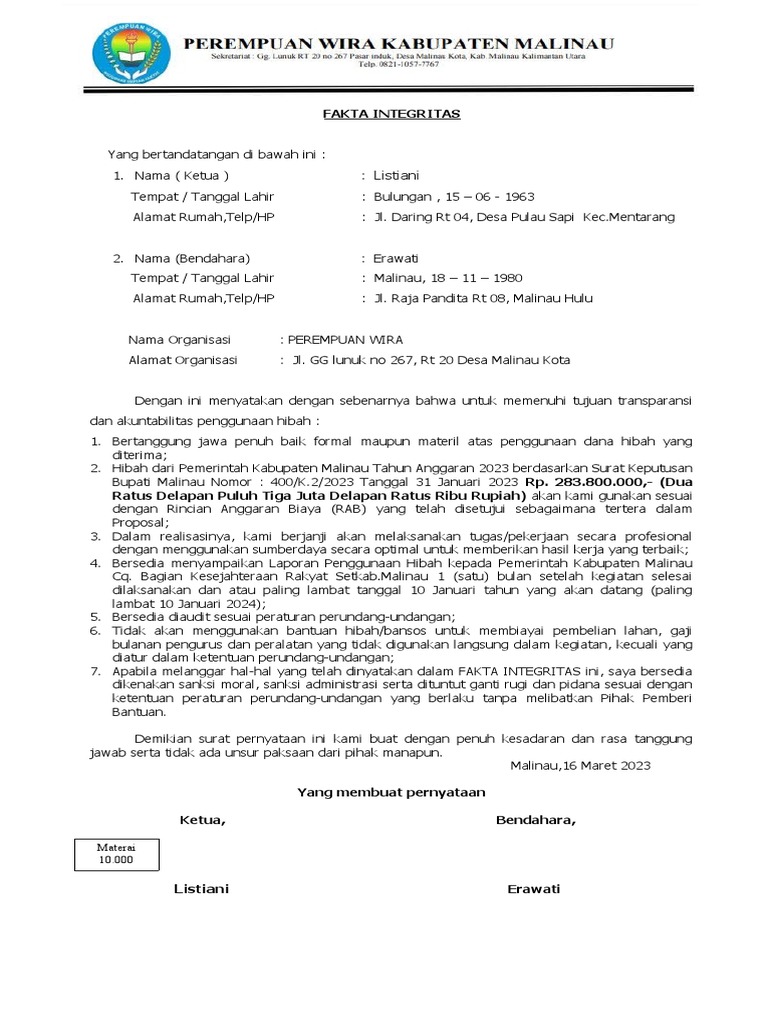 CONTOH FAKTA INTEGRITAS 2023 | PDF