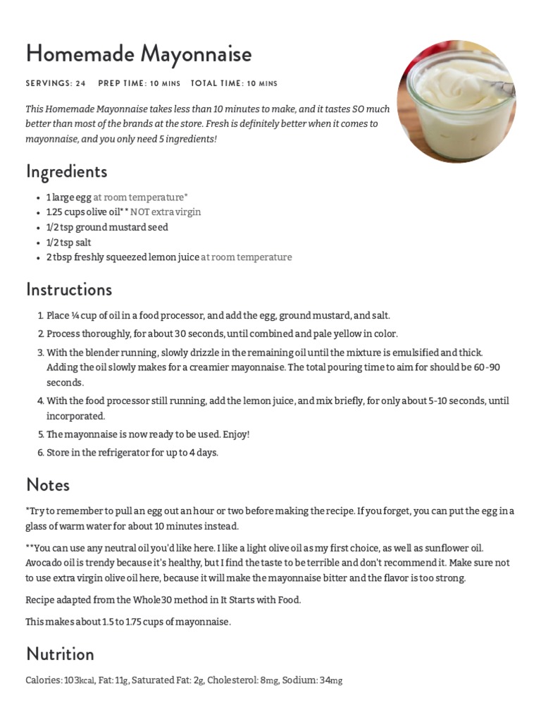 Homemade Mayonnaise - Fifteen Spatulas | PDF