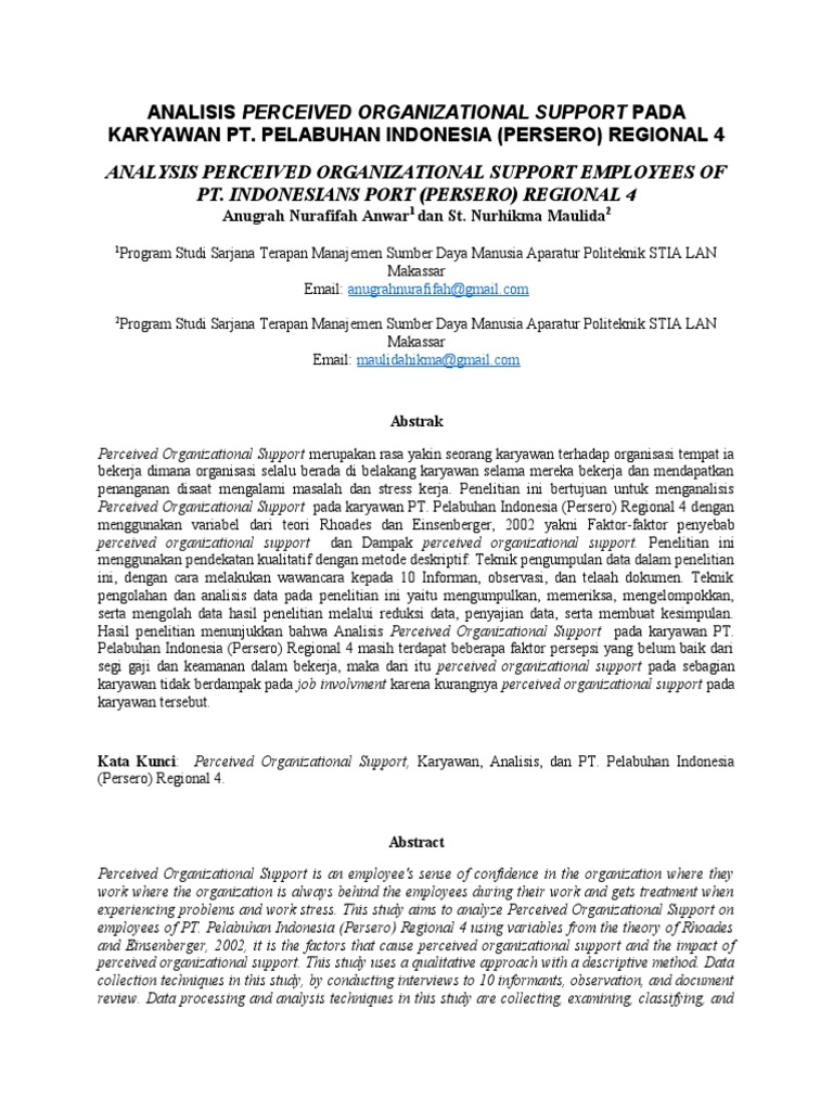 Jurnal Analisis Perceived Organizational Support Pada Karyawan Pt ...