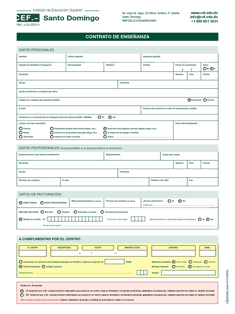 Contrato de Enseñanza CEF | PDF