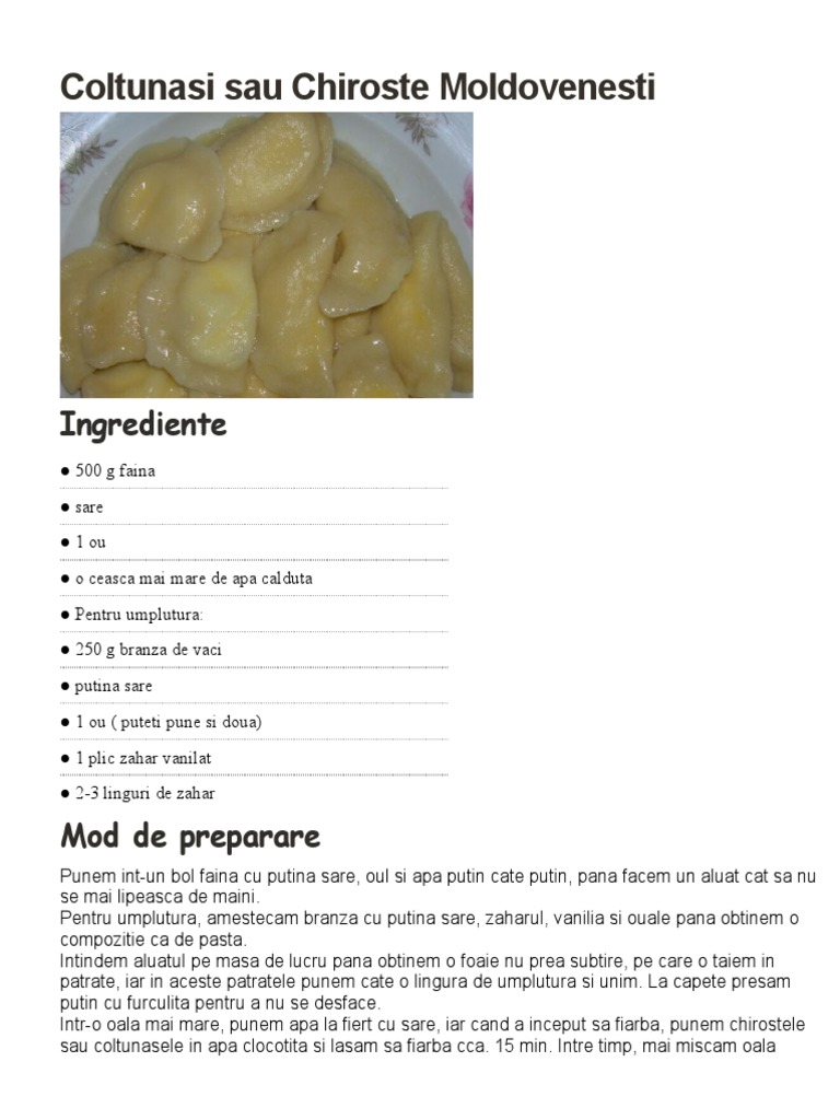 Coltunasi Sau Chiroste Moldovenesti | PDF