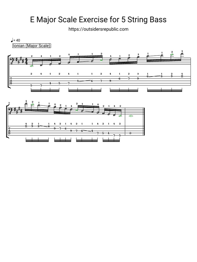 E Major Scale Exercise For 5 String Bass | PDF