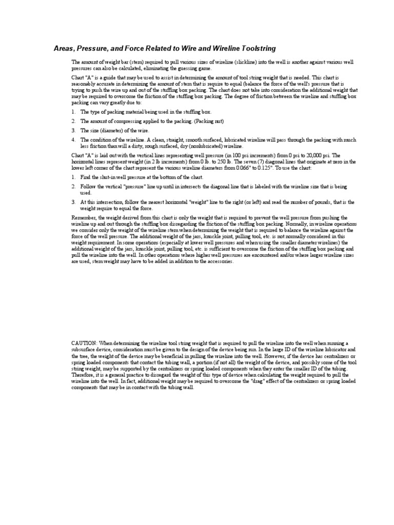 Areas Pressure and Force Related To Wire and Wireline Toolstring | PDF ...