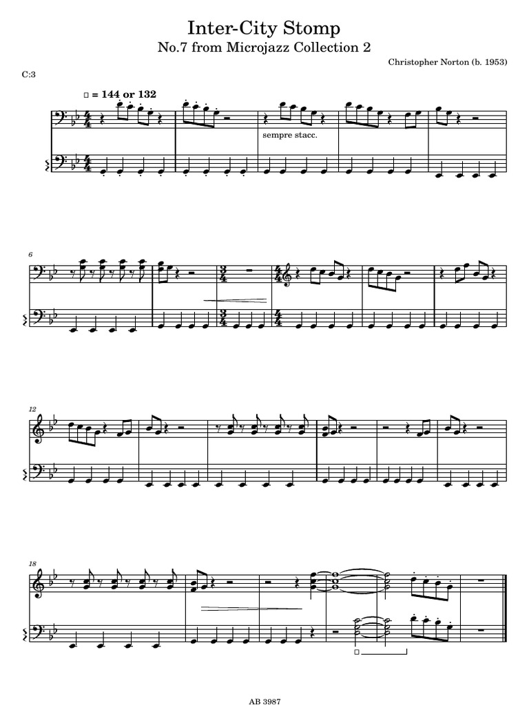 Inter-City Stomp for Piano Grades 1-3 | PDF | Music Education | Musicology