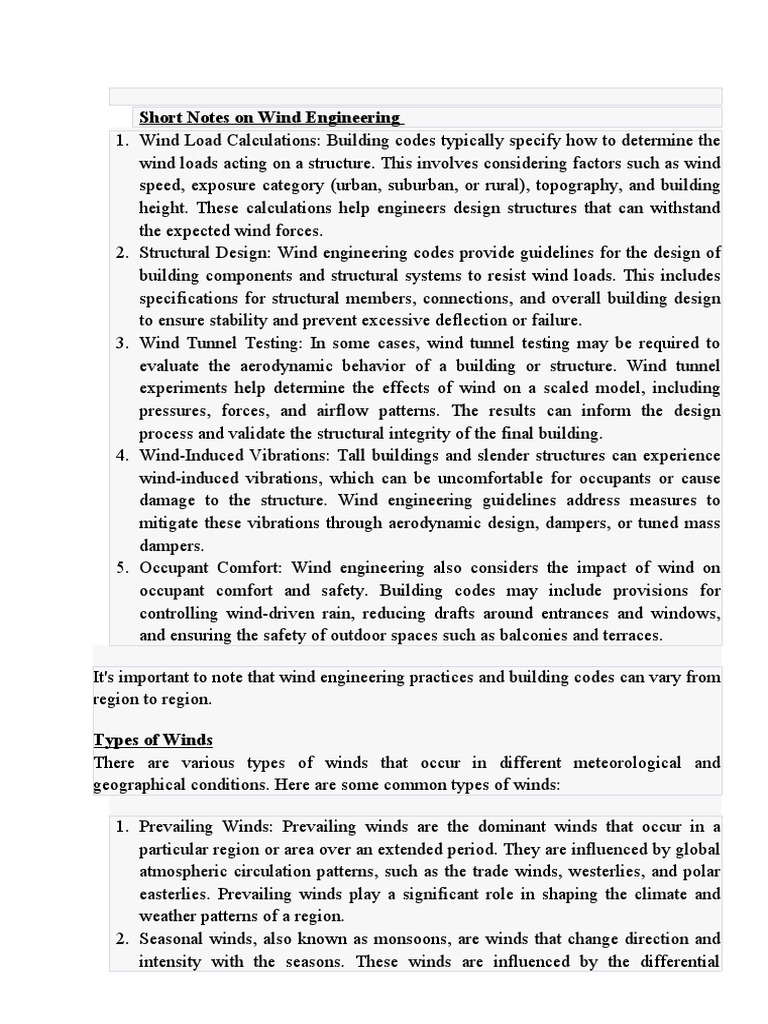 Short Notes On Wind Engineering | PDF