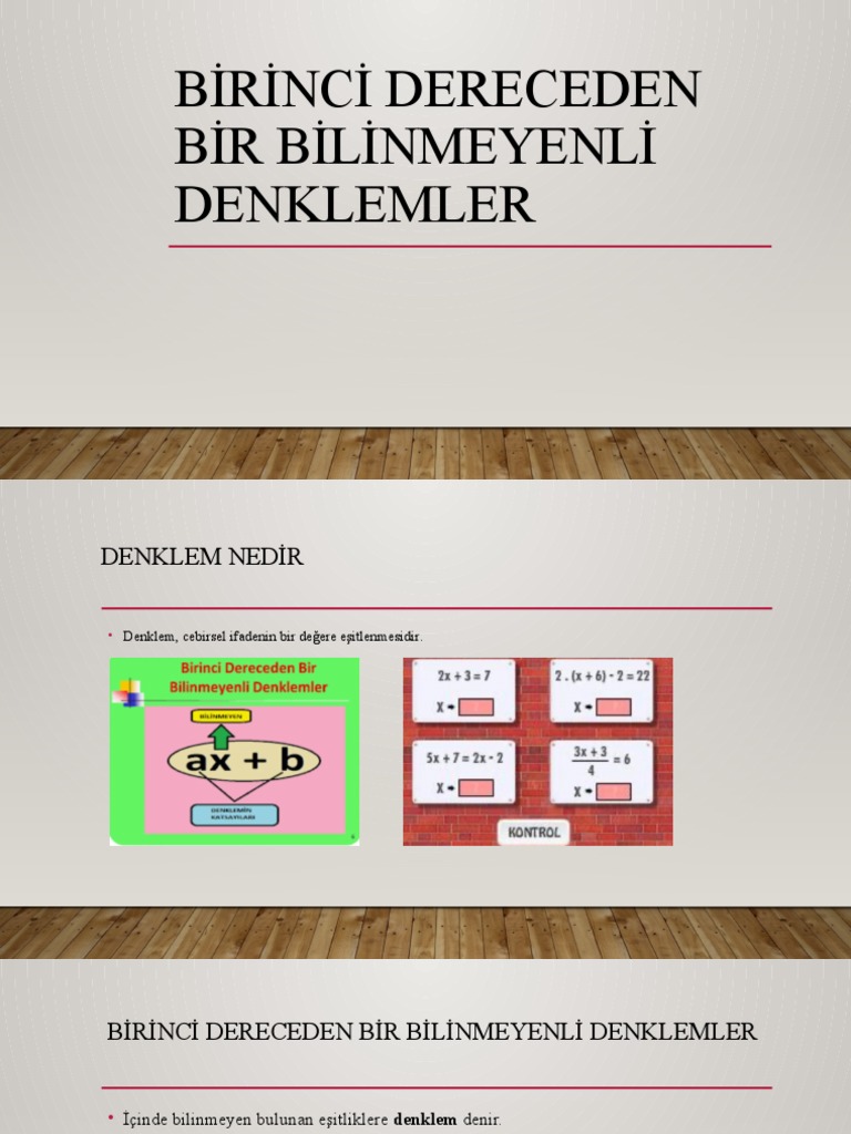 Bi̇ri̇nci̇ Dereceden Bi̇r Bi̇li̇nmeyenli̇ Denklemler | PDF