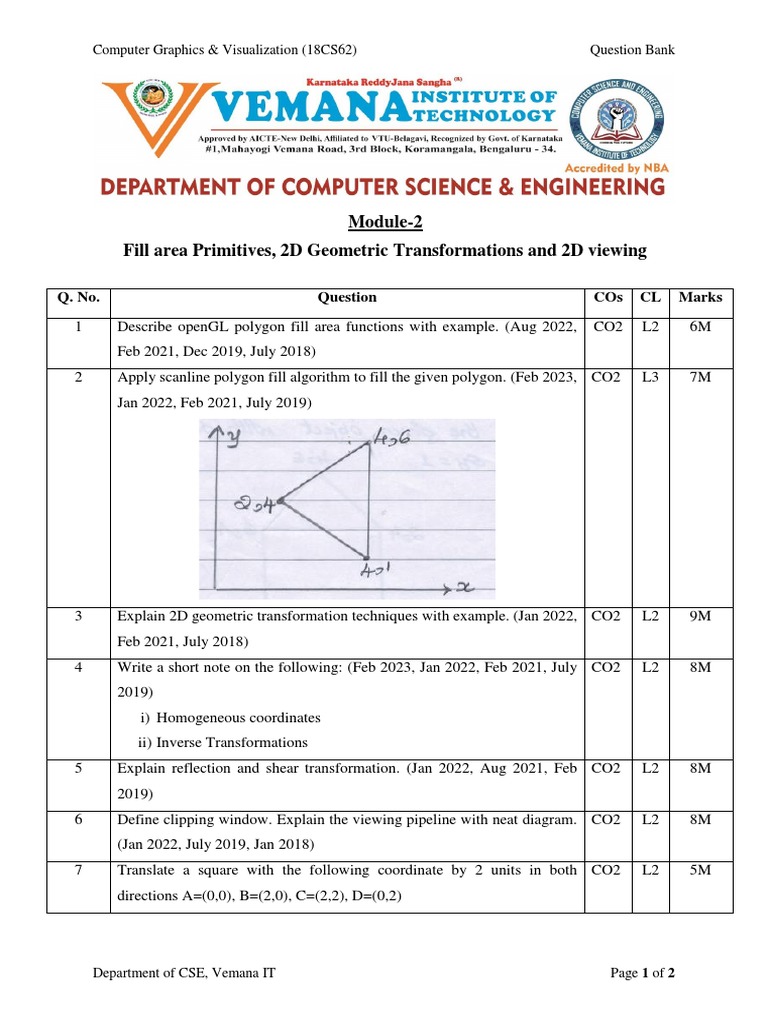 18CS62 CGV QuestionBank Module 2 | PDF | Computers