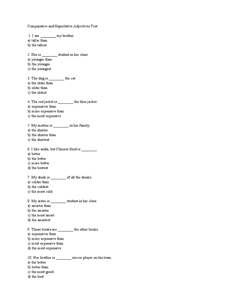 Comparative and Superlative Exercises | PDF