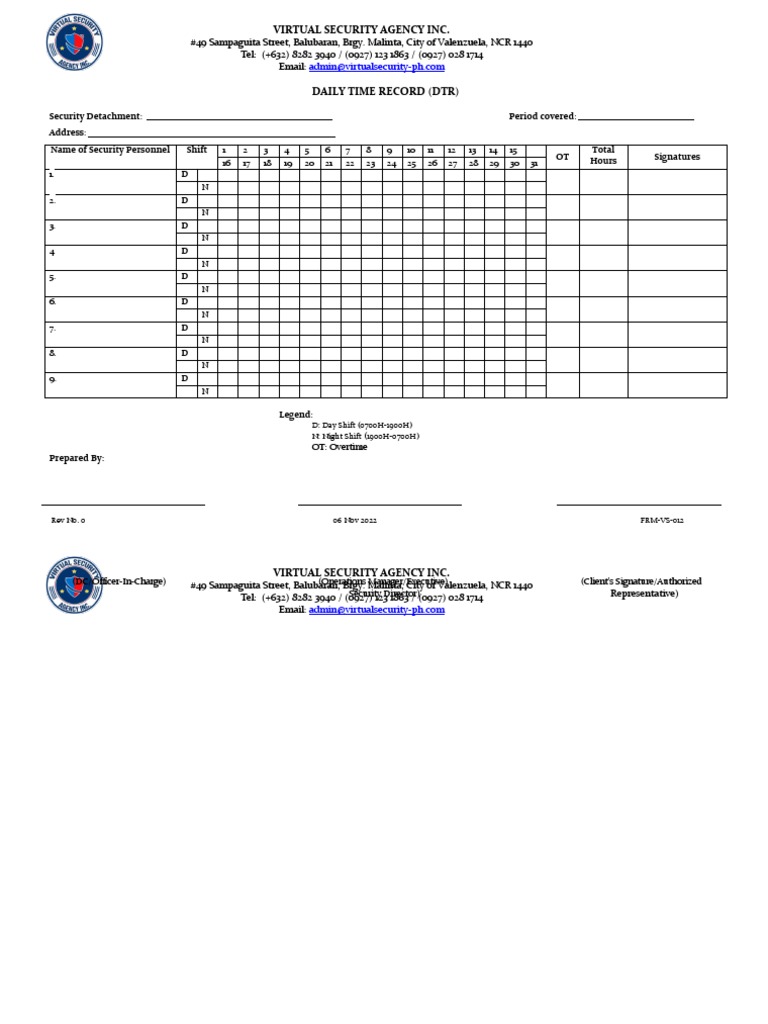 Daily Time Record Template | PDF
