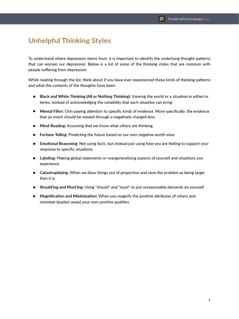 Unhelpful Thinking Styles Explained | PDF | Thought | Subjective Experience