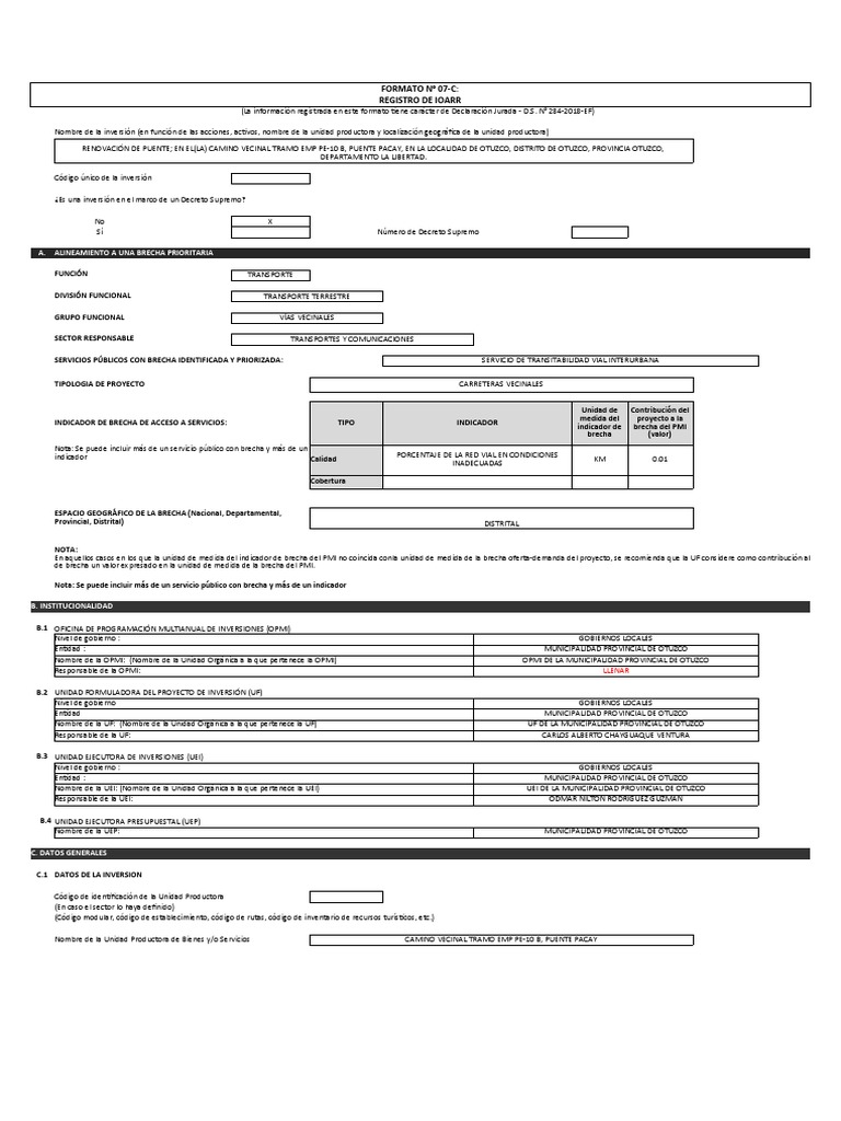 Formato 7C Modelo | PDF | Infraestructura | Transporte