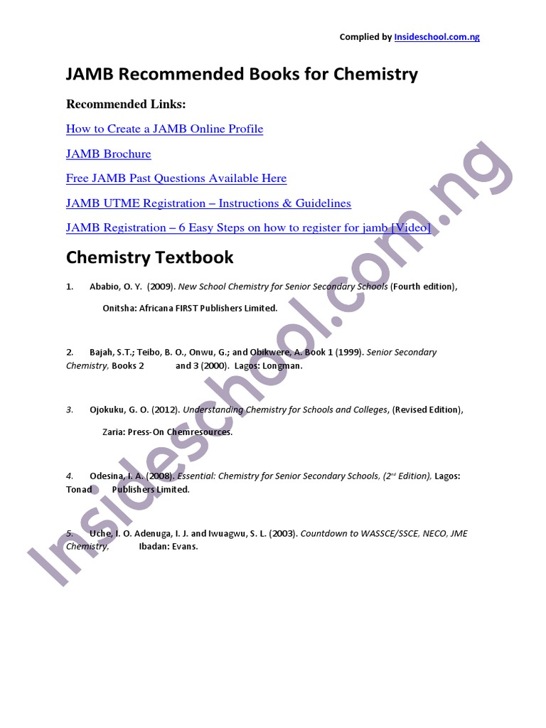 JAMB Recommended Books For Chemistry 1 | PDF