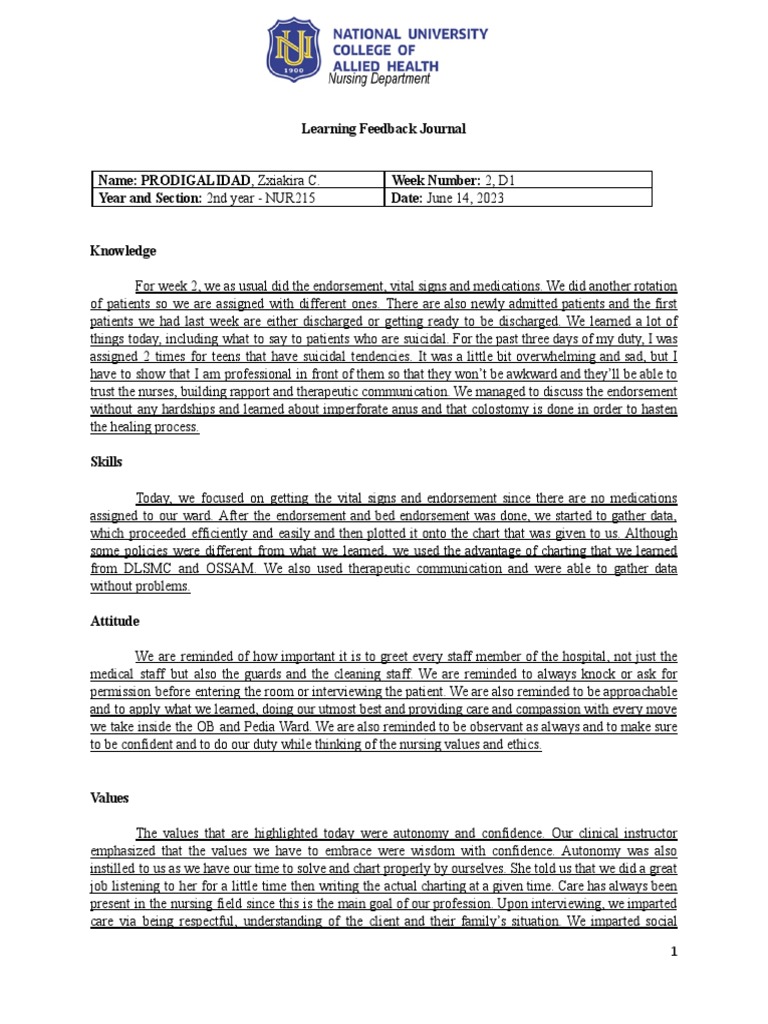 PRODIGALIDAD, Z C.- WEEK 2 - DAY 1 - MCN DUTY | PDF | Autonomy | Nursing