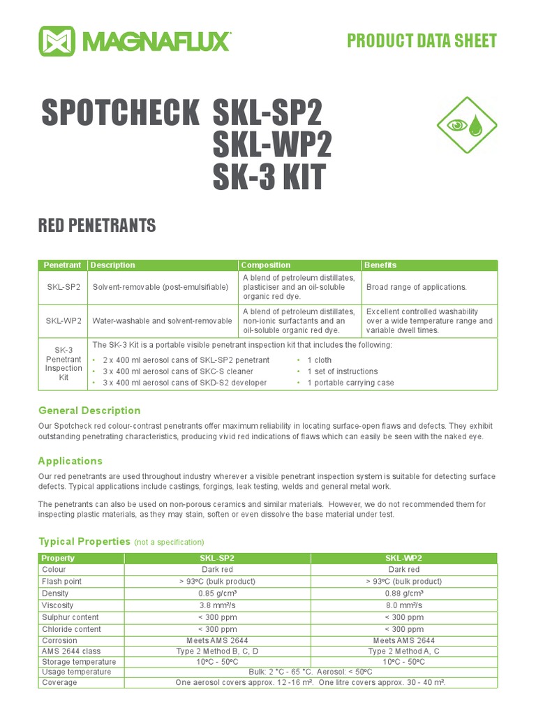 Spotcheck SKL-SP2, SKL-WP2, SK-3 Kit - Product Data Sheet - Nov 14 - English | PDF | Materials ...