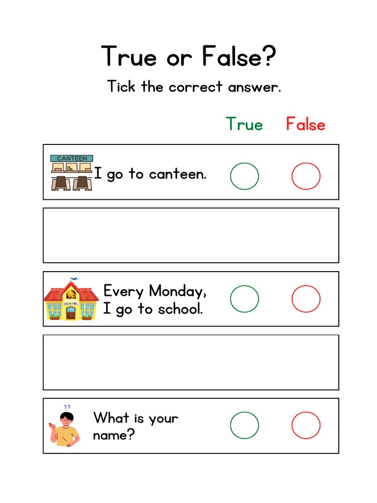 True or False Simple Sentence Worksheet | PDF