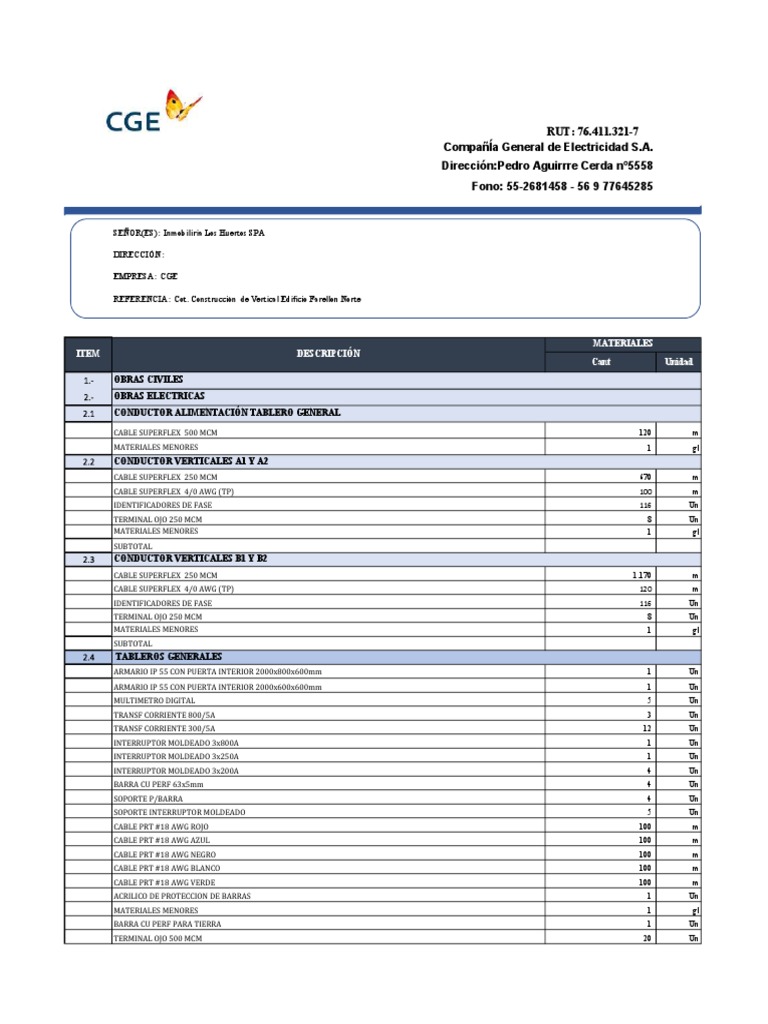 Detalle Materiales - CGE | PDF