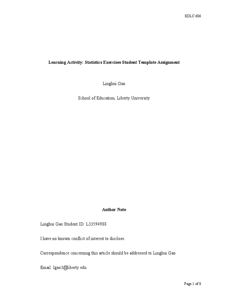Learning Activity Statistics Exercises Template 1 | PDF | Graduate ...