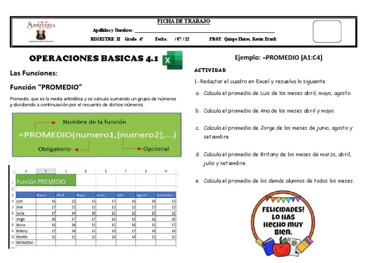 4° Operaciones Basicas en Excel 4.1 | PDF
