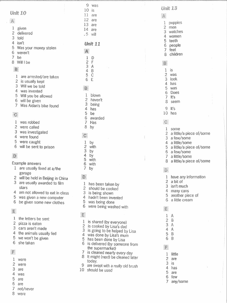 Grammar and Homework Key | PDF