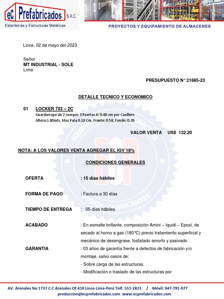 Ppto 21885 - 23 MT Industrial - Sole | PDF