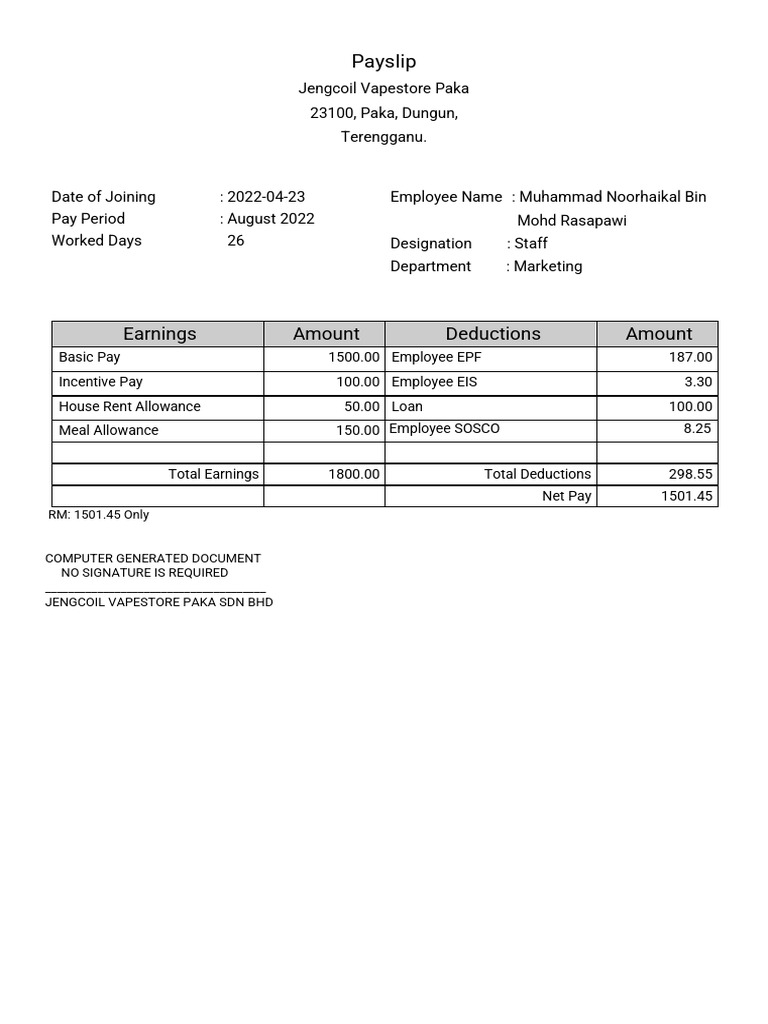 PaySlip August 2022 | PDF
