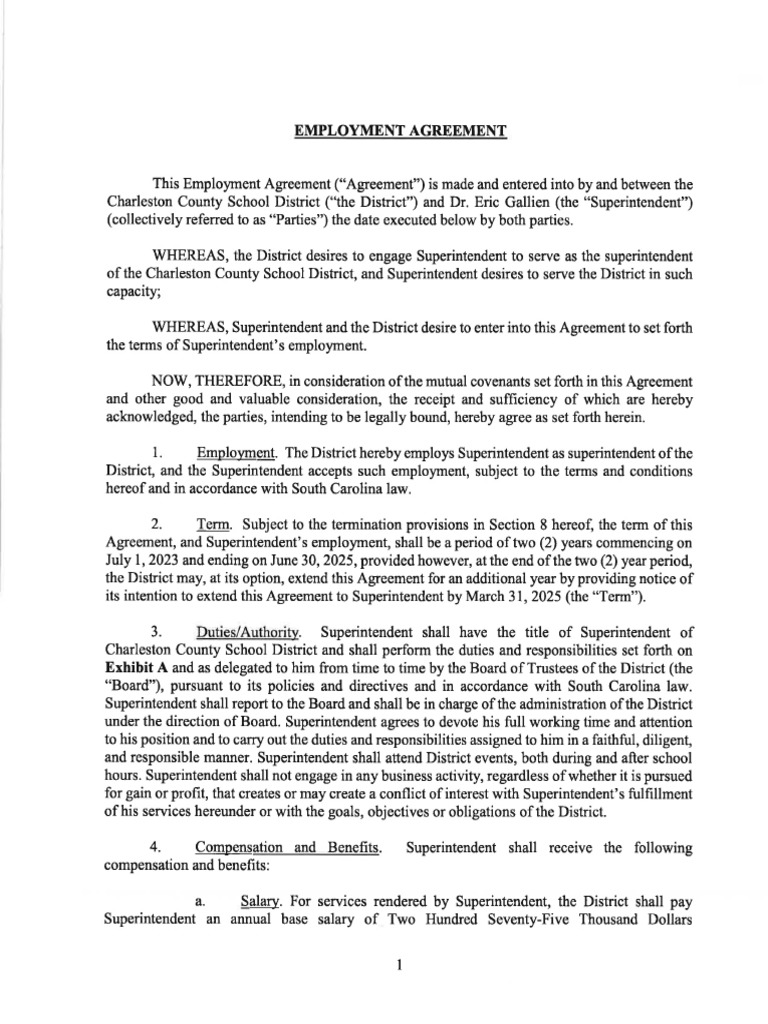 CCSD Employment Agreement - Dr. Gallien - Fully Executed | PDF
