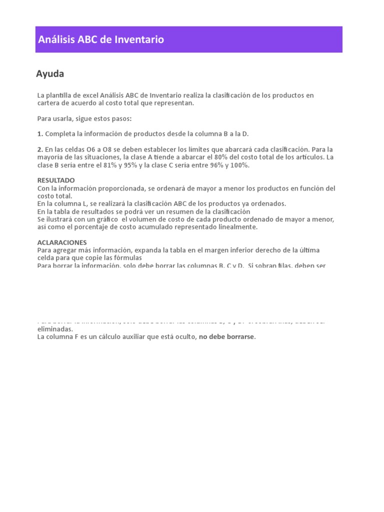 Análisis ABC de Inventario en Excel | PDF | Procesos de negocio | Business