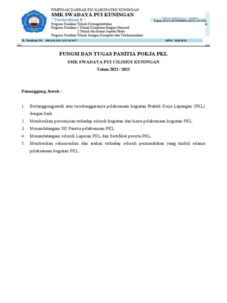 Program Kerja PKL 2023-2024 | PDF